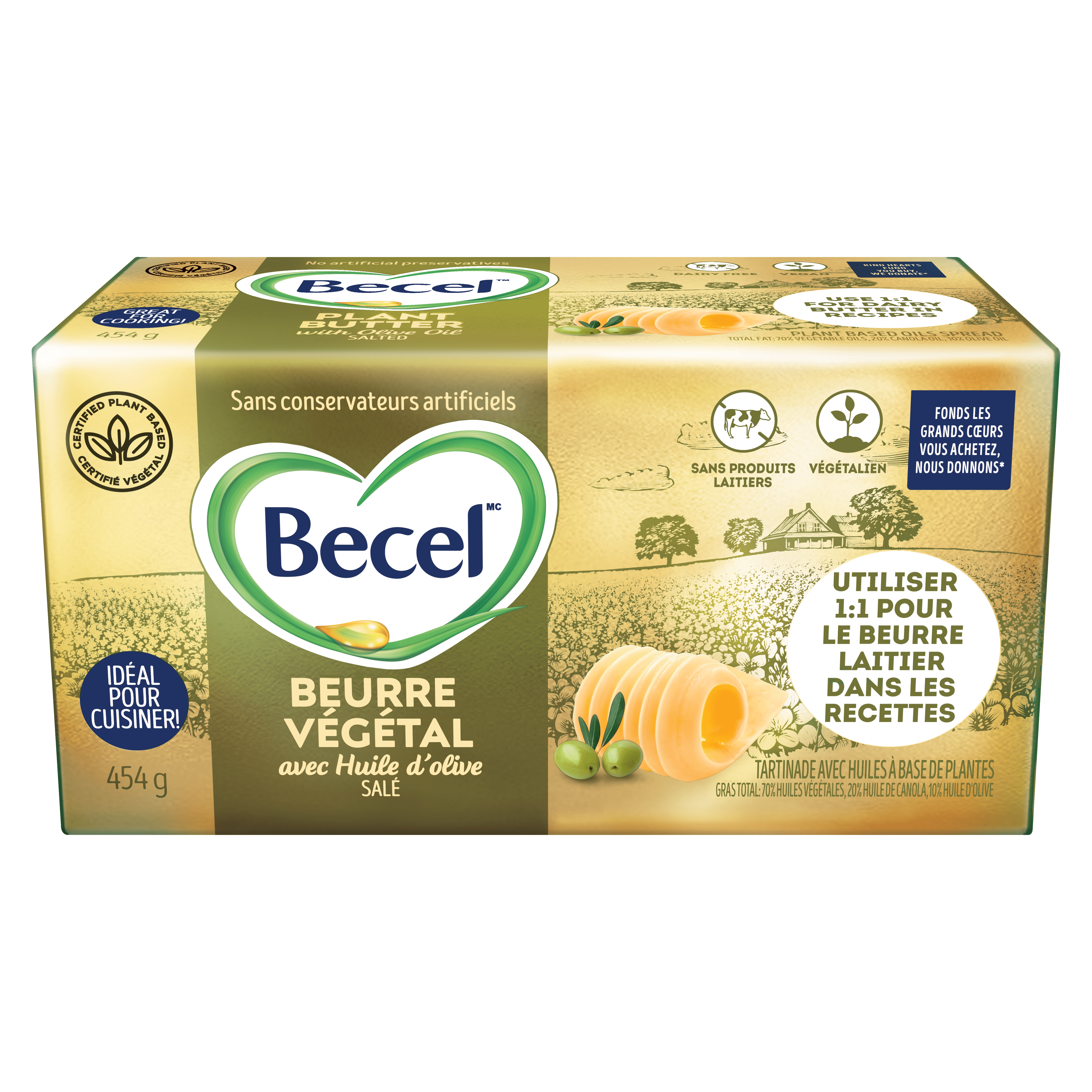 BEURRE VÉGÉTAL SANS PRODUITS LAITIERS BECEL – AVEC HUILE D’OLIVE, SALÉ