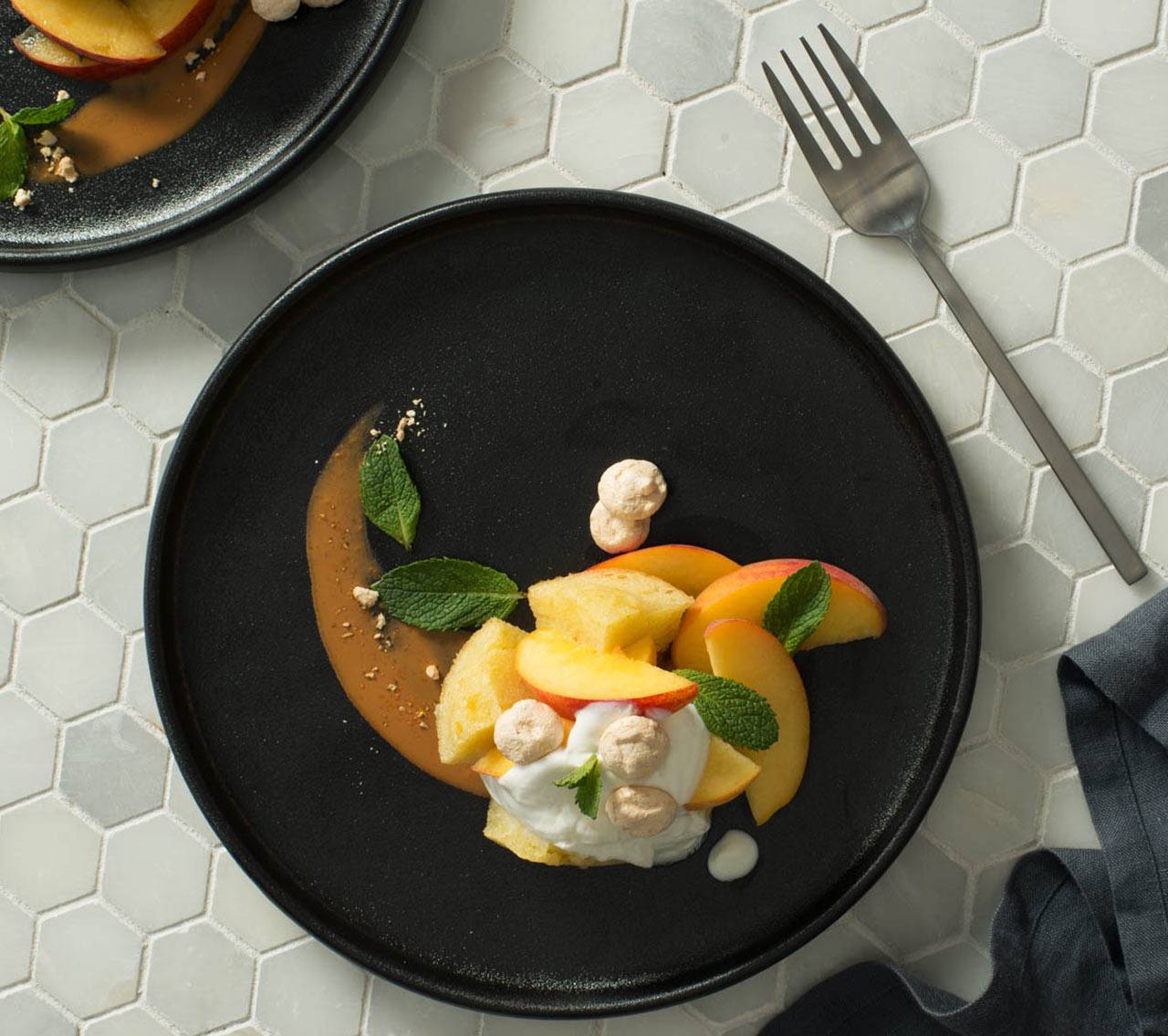 Peach Meringue Sponge Cake with Caramel Drizzle| Becel